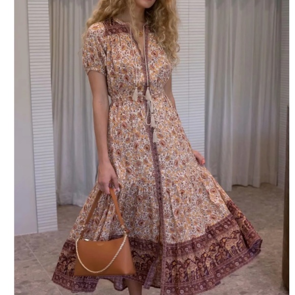 Dresses | Boho Floral Print Button Drawstring Waist Dress | Poshmark